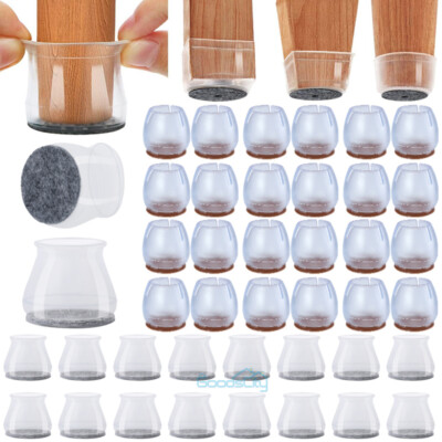 32/64 pcs Medium Silicone Chair Leg Floor Protectors Transparent Table ...