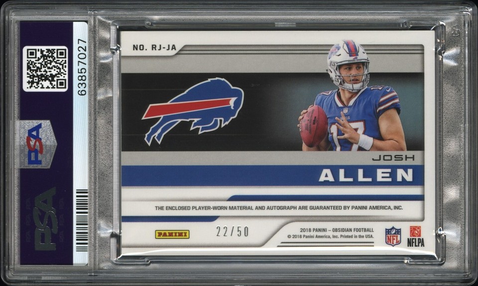 Josh Allen 2018 Panini Obsidian Rookie Card RC Auto Patch /50 PSA 8 RPA ...