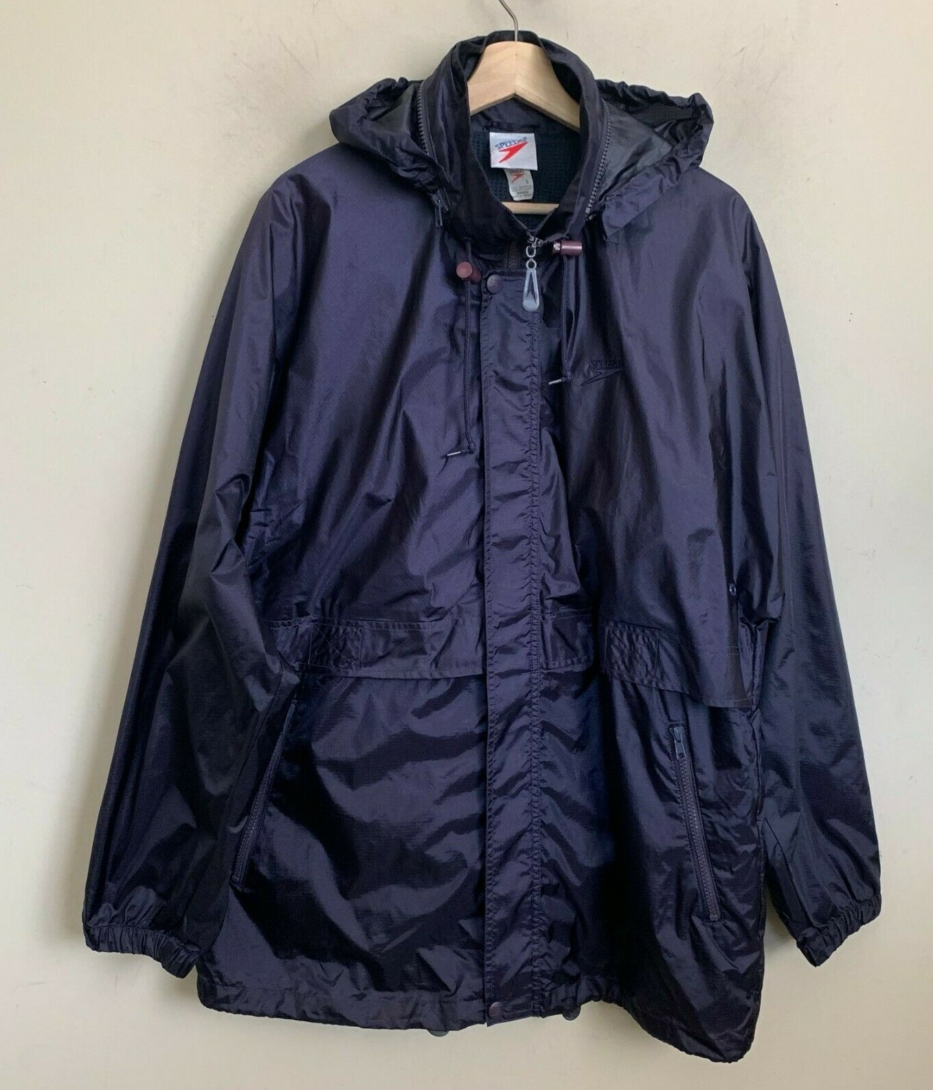 Speedo Mens Windbreaker Jacket Navy Logo Hood Collar … - Gem