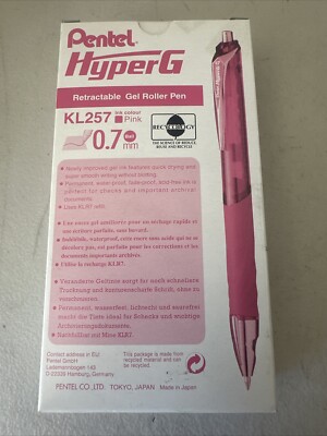 NEW Pentel HyperG Retractable Gel Roller Pen Pink INK .7mm 12-PACK Box ...