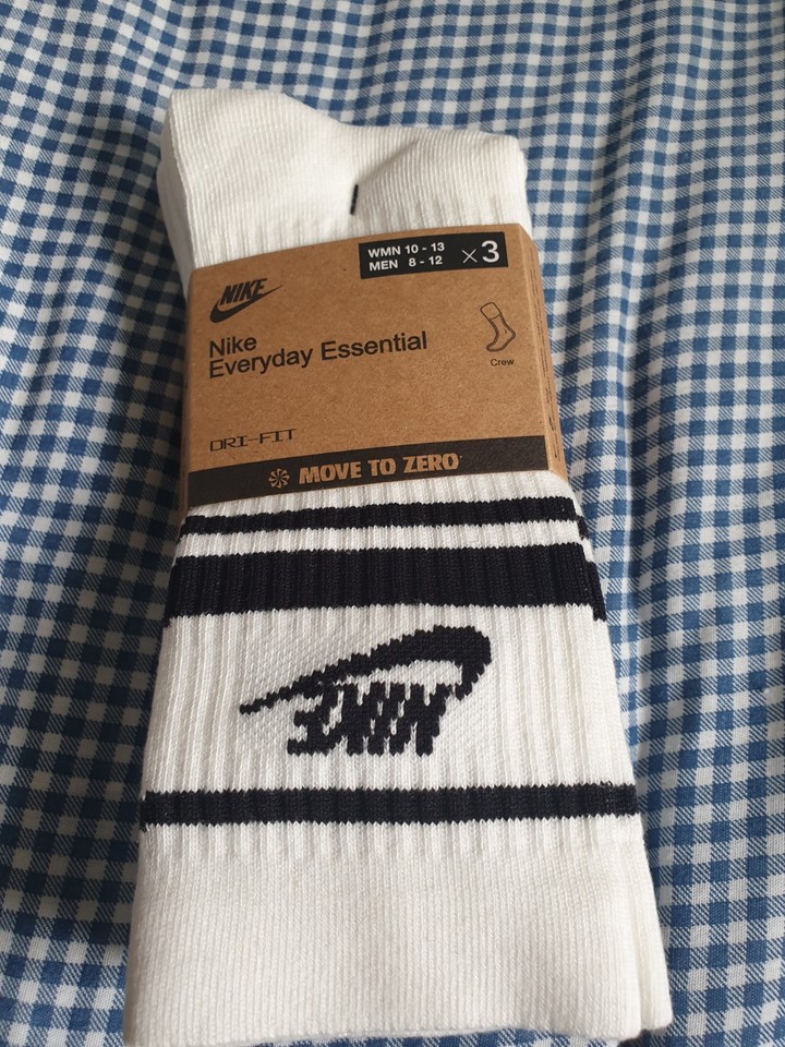 3 Pk Mens Nike Socks. White With Black Tick/logo. Size 8-12. Brand New ...
