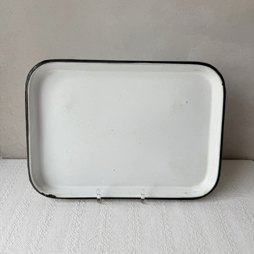 Vintage White Enamelware Tray Black Trim 13.5” x 9.5” Rustic Farmhouse ...