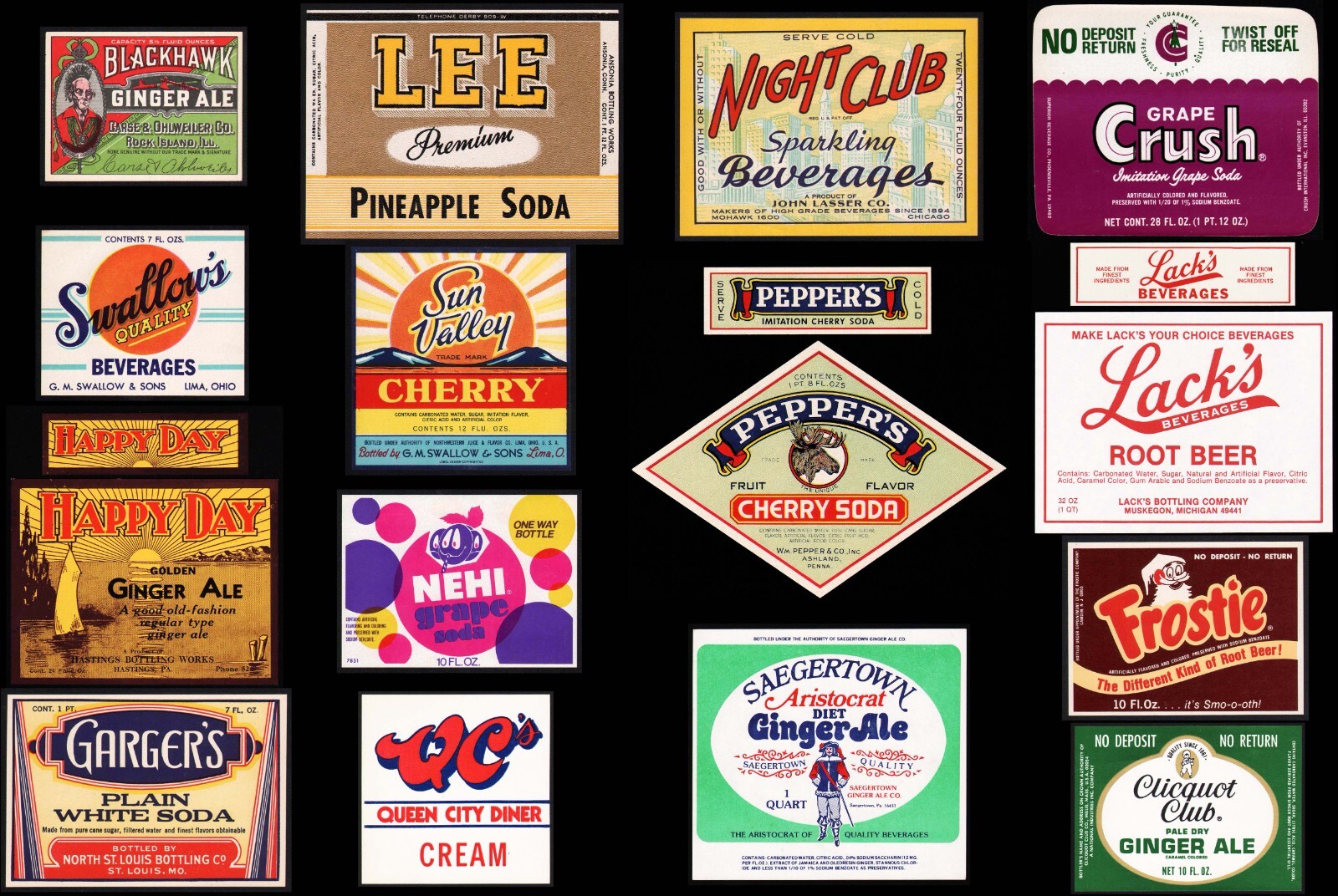 Vintage soda pop bottle labels Lot of 30 ALL DIFFERENT #1 unused new ...