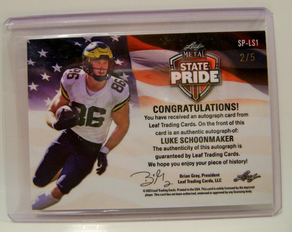 LUKE SCHOONMAKER #2 /5 STATE PRIDE AUTO AUTOGRAPHED LEAF METAL FOOTBALL ...