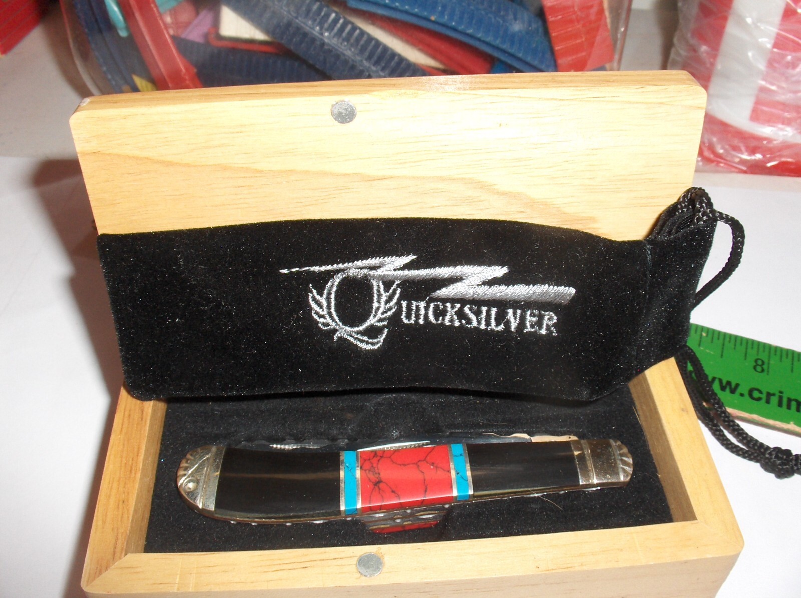 Quicksilver Pocket Knife With Wooden Case & Sock/Box-NEW-FREE SHIP | eBay