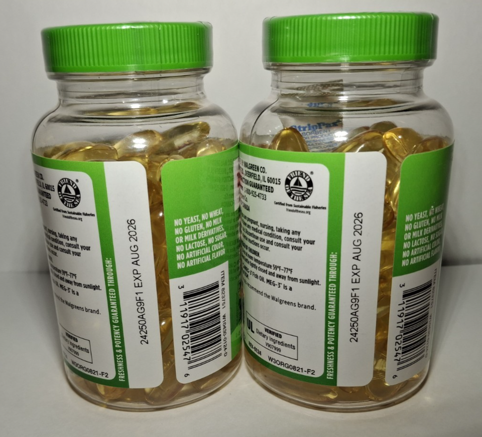 Walgreens Omega-3 Fish Oil 1000mg 4 bottles of 60 softgels (total of ...