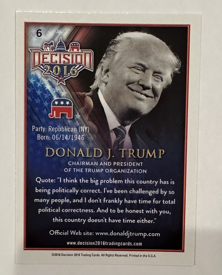 Decision 2016 Donald Trump Base Card #6 NM/Mint Political Trading Card ...
