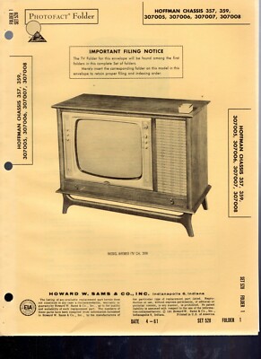 Sams PhotoFact TV HOFFMAN Chassis 357 359 307005 307006 307007 307008 ...