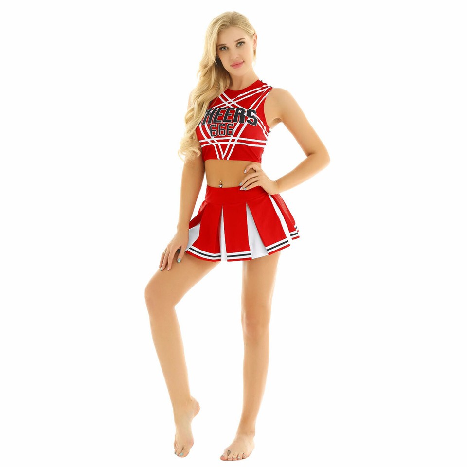 Womens Cheerleading Uniform Outfit Set Schoolgirl Cosplay Crop Top with ...