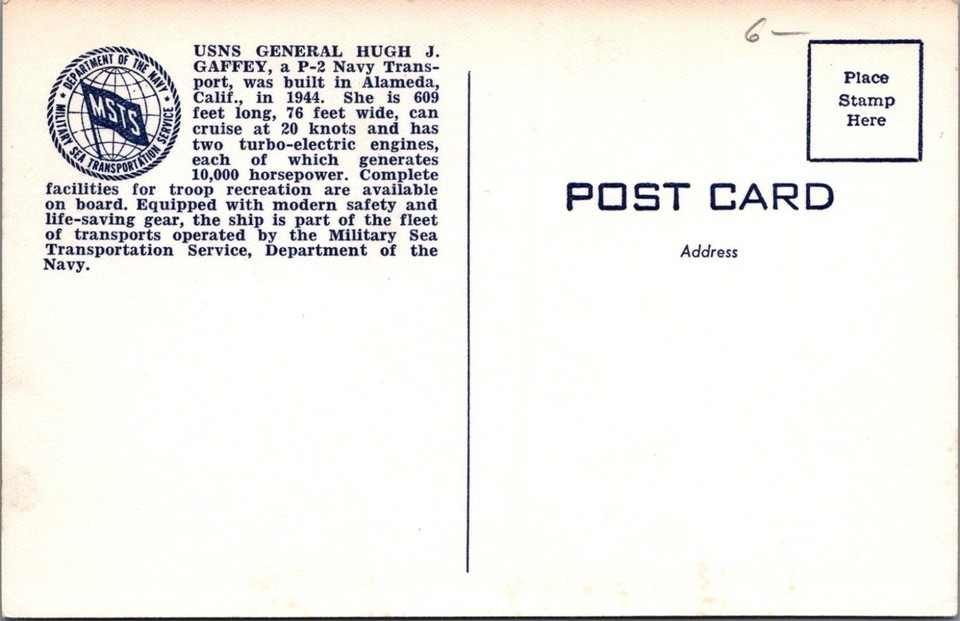 RPPC US Naval Ship General Hugh J Gaffey Navy Issued Wood photo ...