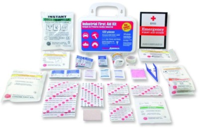 122-Piece Industrial First Aid Kit Carrying Case Red Cross Guide Care ...