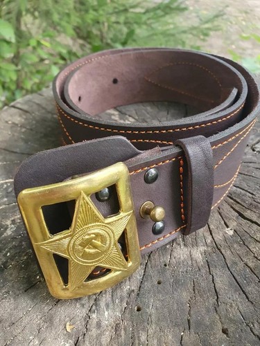 Belt Buckle Soviet Army Officer 1940 Genuine Leather Brown Uniform ...