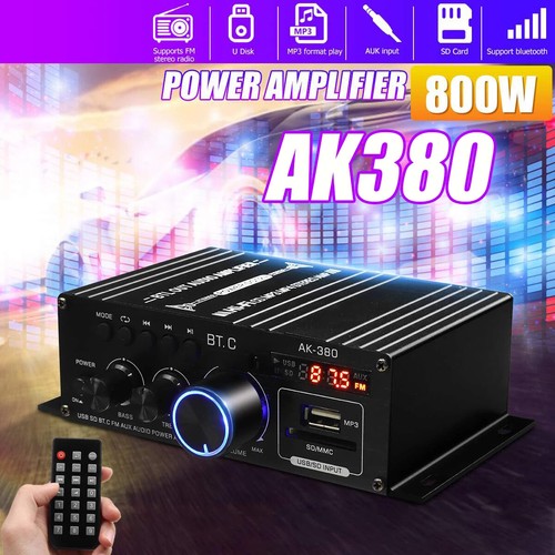 800W 2CH bluetooth Stereo Amplifier Amp HIFI Audio Radio USB SD FM Car ...