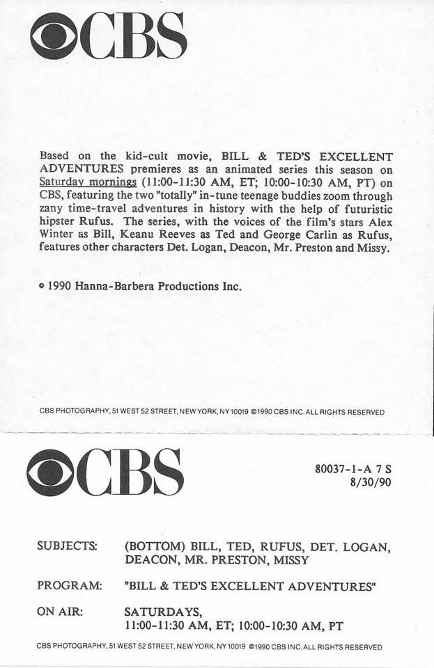 Animation Bill & Ted's Excellent Adventure Original 1990 CBS TV Promo ...
