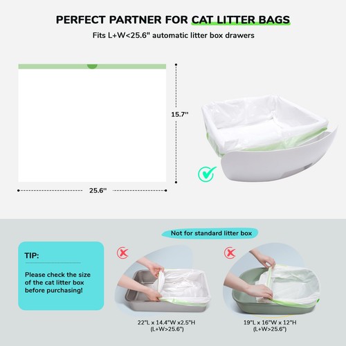 65 Count Drawstring Cat Litter Bags for Most Auto Self-Cleaning Litter ...