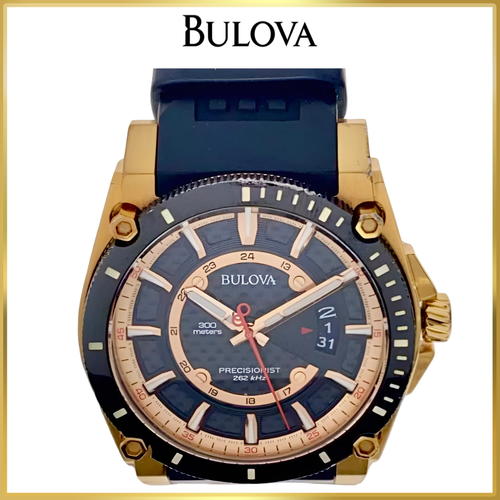Bulova Precisionist 98B152 46.5mm Rose Gold Black Dial Men's Watch ...