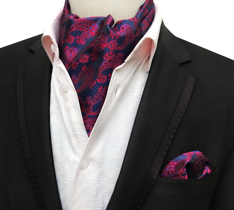 Classic Men's Ascot Cravat Tie Silk Paisley Blue Black Scarves Cravat ...