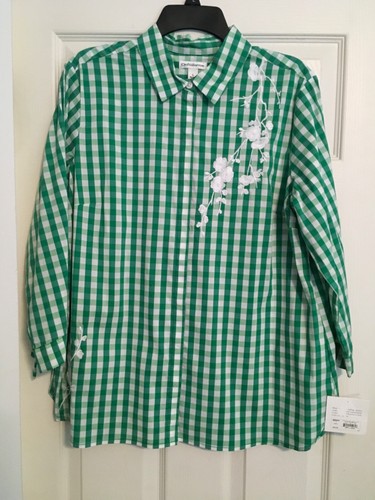 NWT Croft & Barrow Green Buffalo Check Blouse Women's Large | eBay