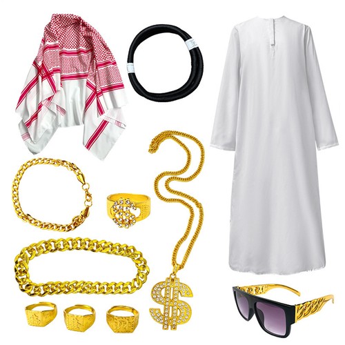 Adult Mens Arab Sheikh Costume Sultan Prince Robe Fancy Dress Outfit | eBay