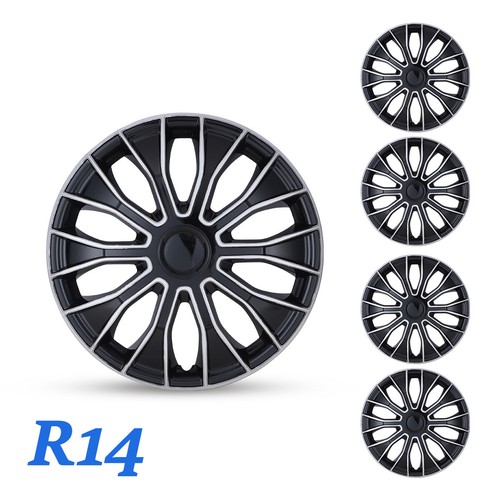 14in 4PCS Wheel Hub Caps Cover Replacements R14 Tire & Steel Rim Black ...