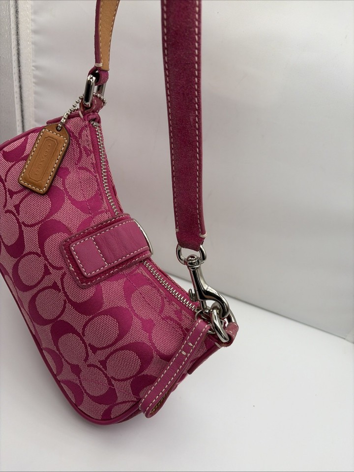 VTG Coach Signature Hot Pink Suede Canvas Demi Buckle Shoulder Bag 6362 ...
