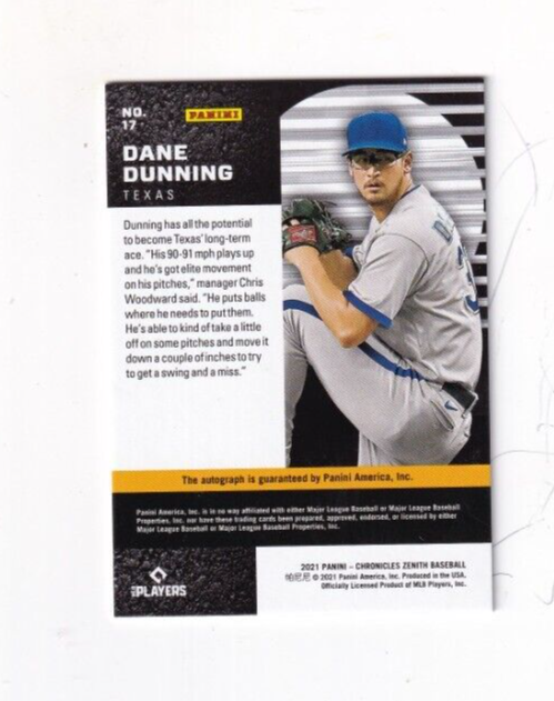 2021 DANE DUNNING PANINI ZENITH RC AUTO/AUTOGRAPH TEXAS RANGERS | eBay