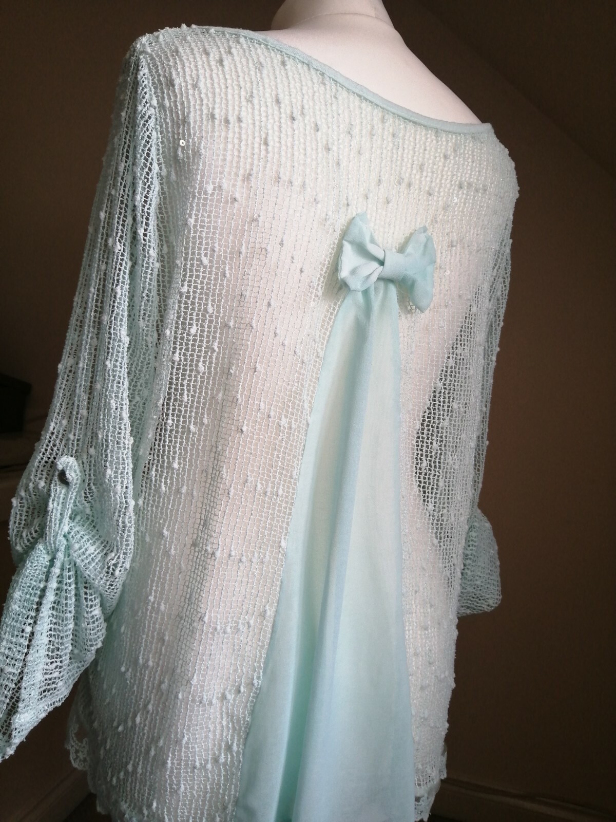 Turquoise Light Blue See Through Mesh Net Jumper Top … - Gem