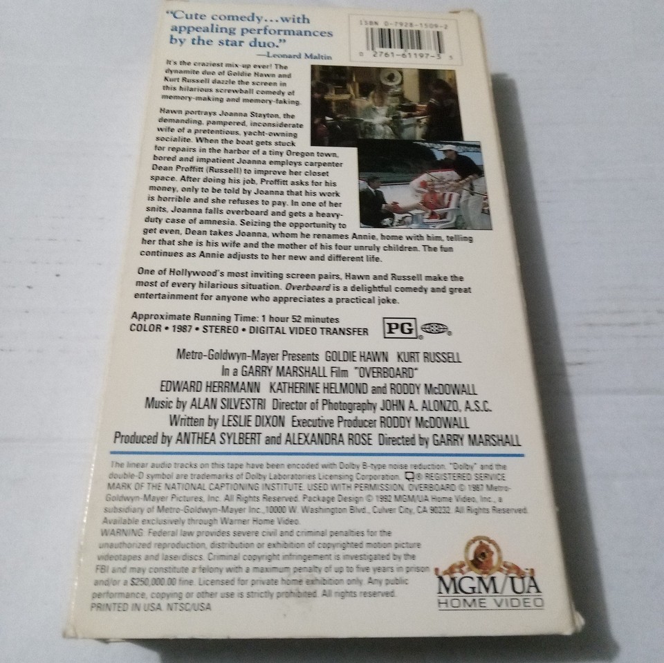 Overboard 1987 VHS Kurt Russell Goldie Hawn Comedy MGM | eBay