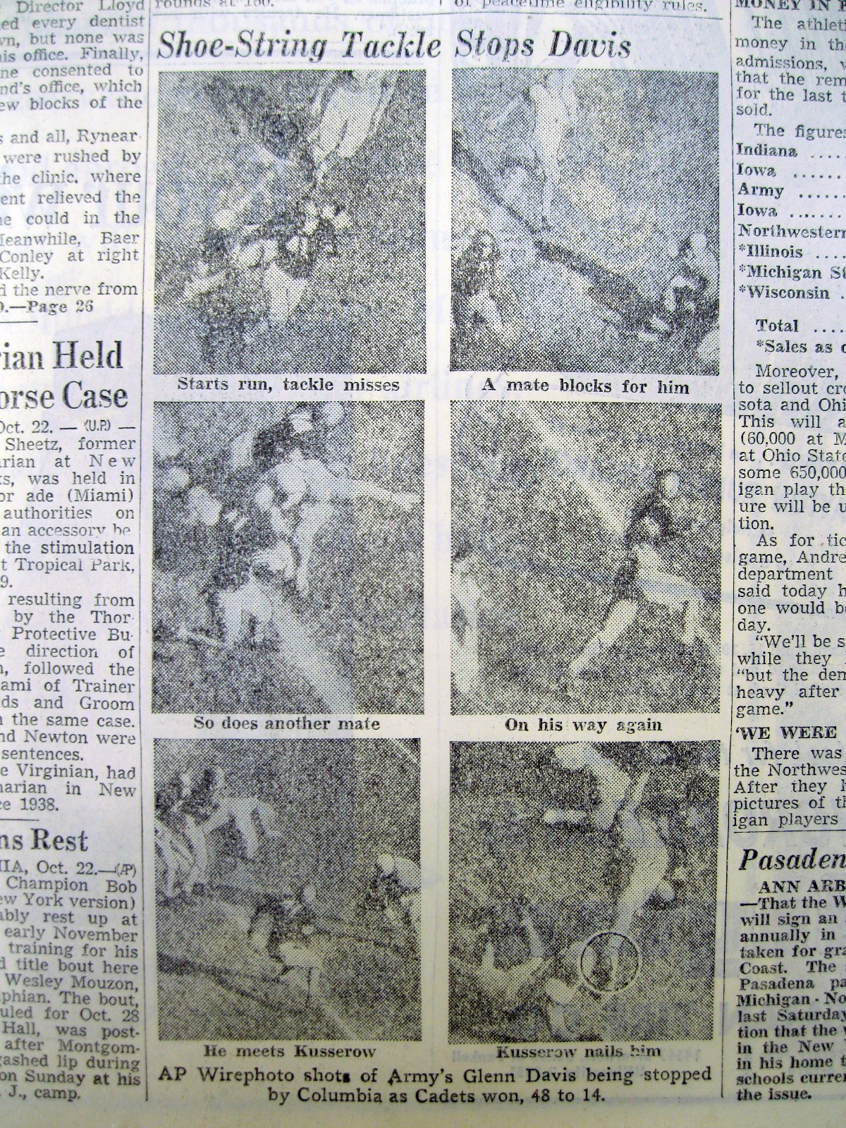 1946 newspaper w 6 action photos of GLENN DAVIS ARMY WEST POINT ...