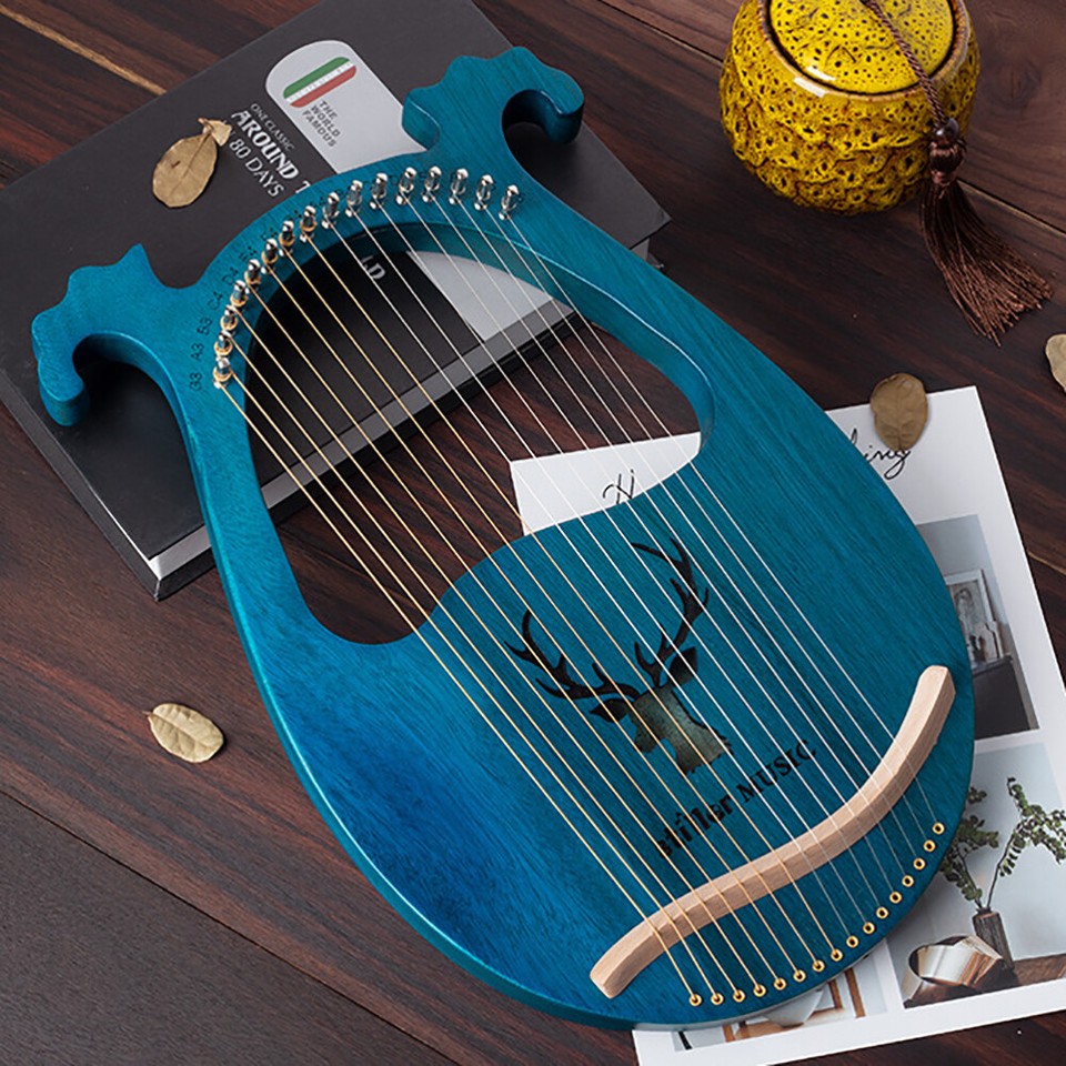 New Lyre Harp ，16 Metal String Harp Solid Wood Mahogany with Tuning ...