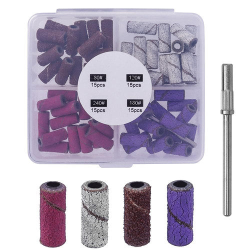 60Pcs Sanding Bands Nail Drill Bits, 4 Color Mini Coarse Fine Grit ...