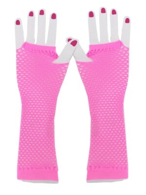 Adult Light Pink Fish Net Long Gloves | eBay UK