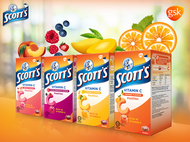 Scott's Vitamin C 50 Pastilles Mango/Orange/Peach/Mixed Berries Flavor ...