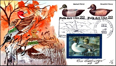 CA 1993 $10.50 Duck Stamp Russ Hamilton Hand Painted FDC 1/2 | eBay