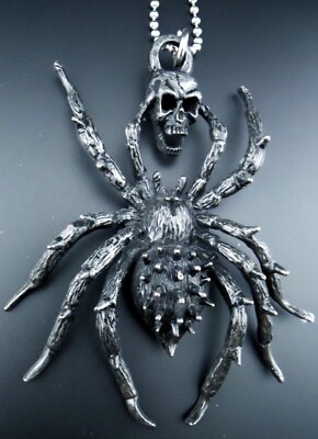 Spider Necklace Stainless Chain New Giant Pendant Skull Black Widow ...