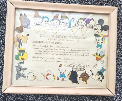 DISNEY WWII WAR BOND AUTHENTIC 1944 CERTIFICATE -Disney Stock+$75 Item ...