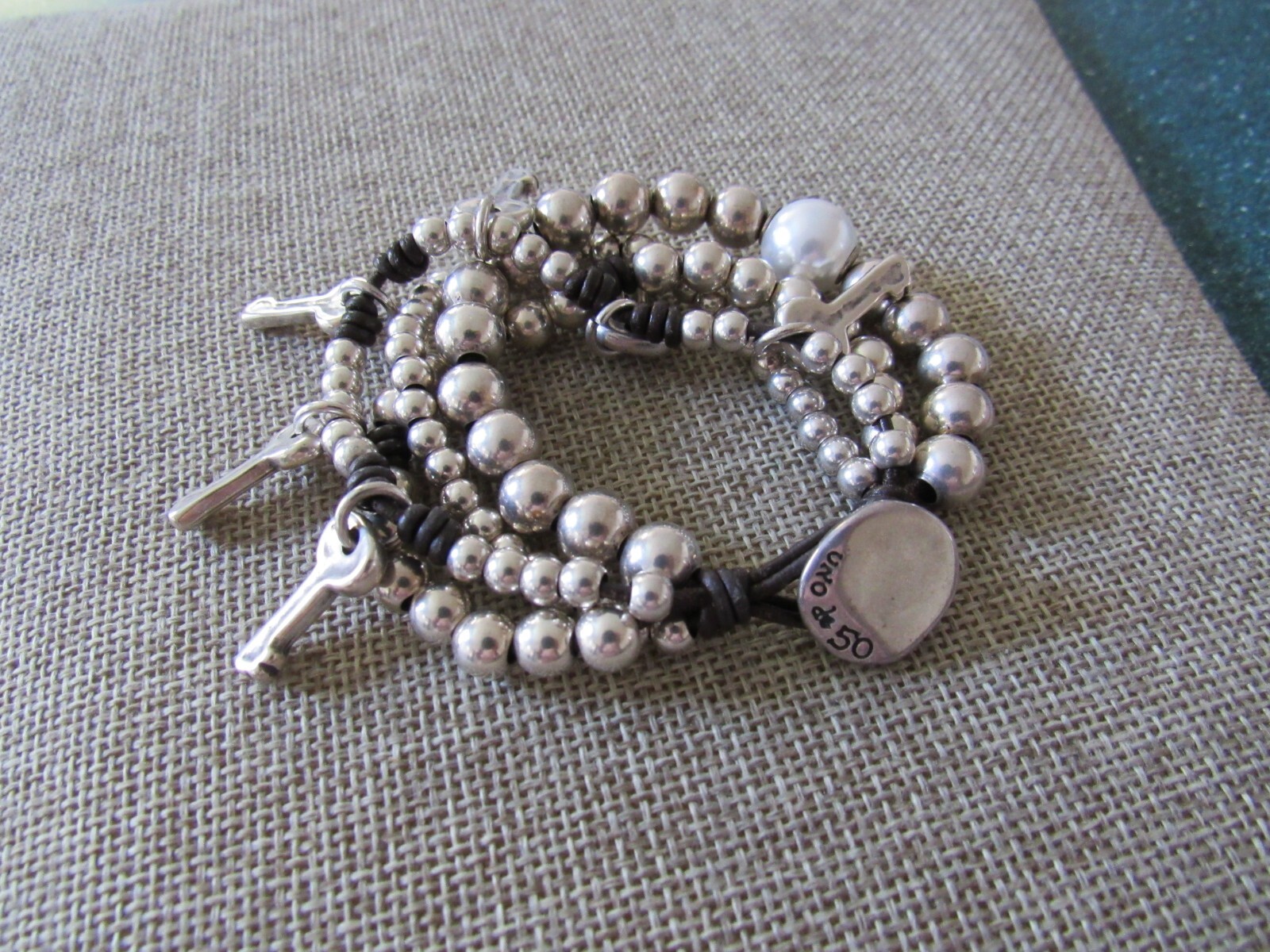Uno De 50 4 Strand Silver "Tu Casa o Mia" Key Charm Pearl Wrap Bracelet ...