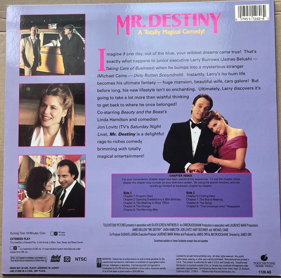 Mr Destiny Movie NTSC Laserdisc 1990 James Belushi Comedy | eBay Australia