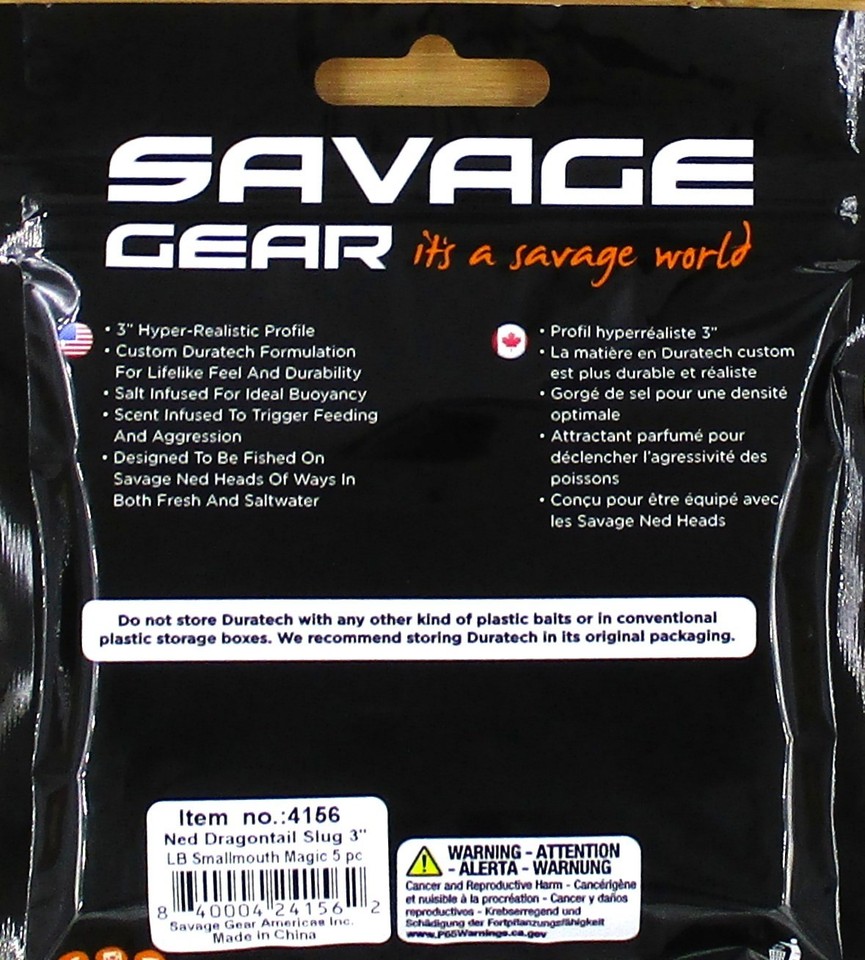 (6) Packs Savage Gear 3" Ned Rig Dragontail Slug LB Smallmouth Magic ...
