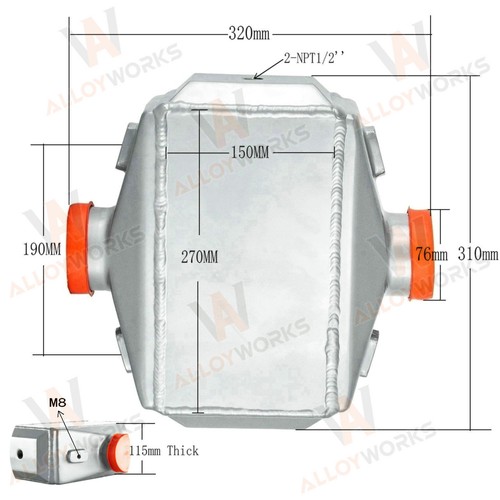 Universal Liquid/Water to Air Intercooler 115mm thick 76mm Air Inlet ...