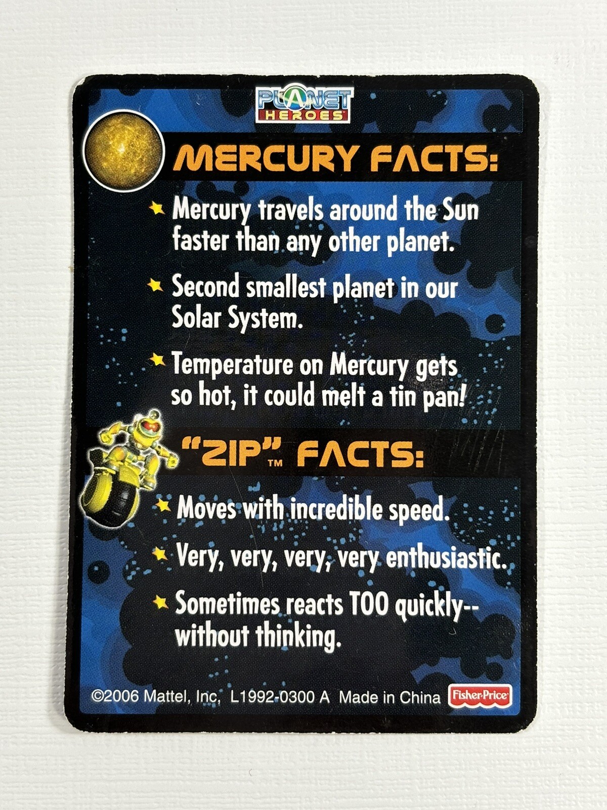 2006 - Fisher-Price Planet Heroes Mercury "Zip" Vehicle Figure Complete ...