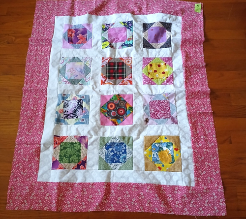 QUILT TOP UNFINISHED 33"X 43" EXPLODING SQUARE SCRAPPY PRINTS BABY ...