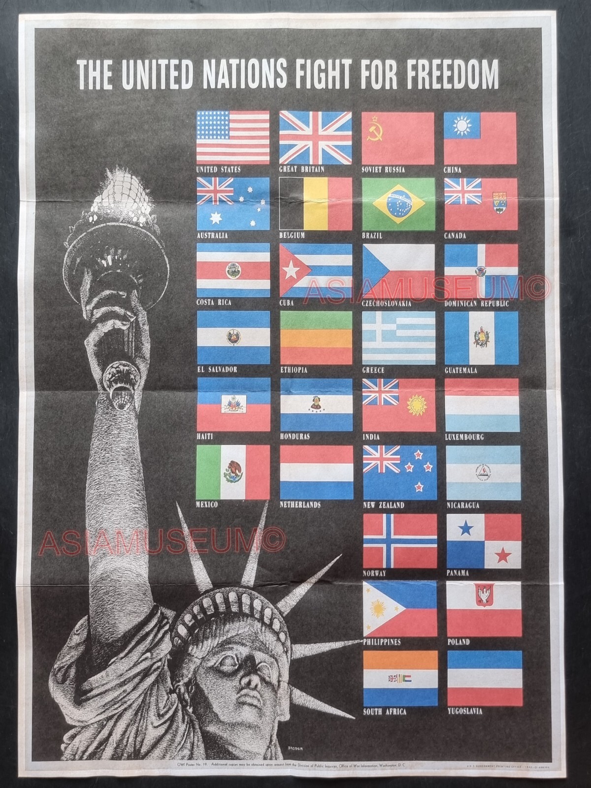 1943 WW2 USA AMERICA STATUE LIBERY EUROPE FREEDOM FRANCE FLAG ...