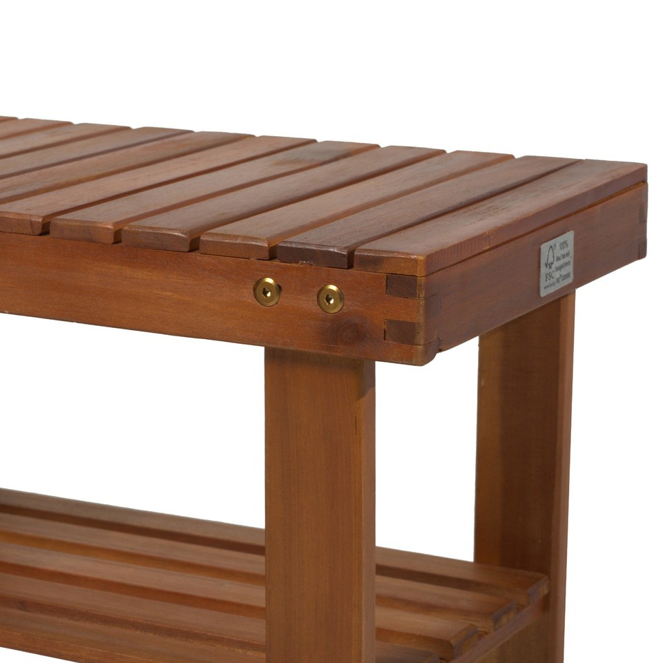 3-tier Acacia Wood Entryway Slatted Shoe Storage Bench Boots Rack ...