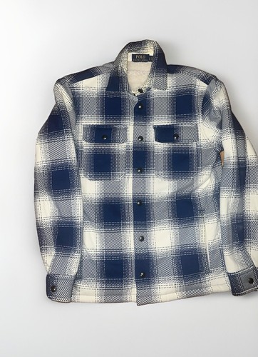 Polo Ralph Lauren White Royal Blue Big Plaid Fleece Lined Shacket XS | eBay