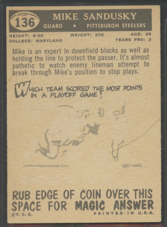1959 Topps #136 Mike Sandusky Pittsburgh Steelers | eBay