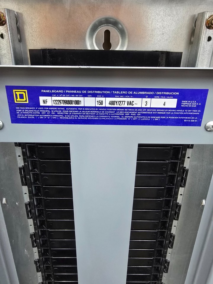SQUARE D 150 AMP MAIN LUG NF PANELBOARD 480Y/277 VAC 3 PHASE 4 WIRE 42 ...