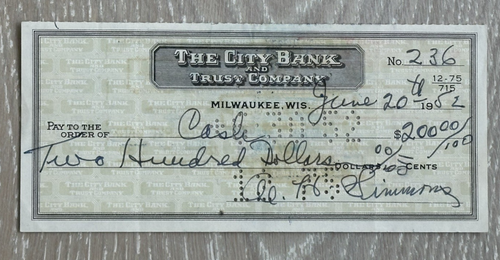 Al Simmons Signed Auto Cancelled Check 1952 | eBay