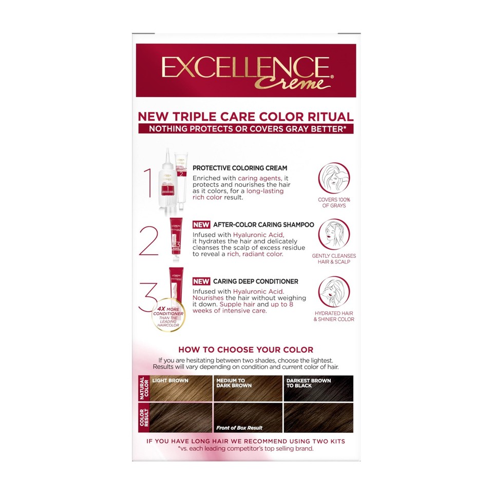 L'Oreal Paris Excellence Crème Permanent Hair Dye, Triple Care Hair ...