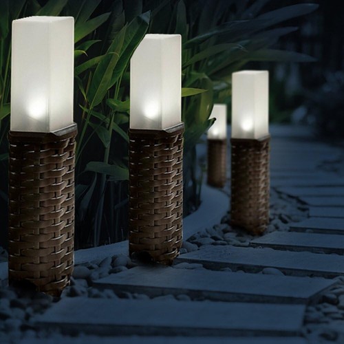 4PCS Solar Rattan LED Post Stake Lights Garden Patio Outdoor Driveway ...